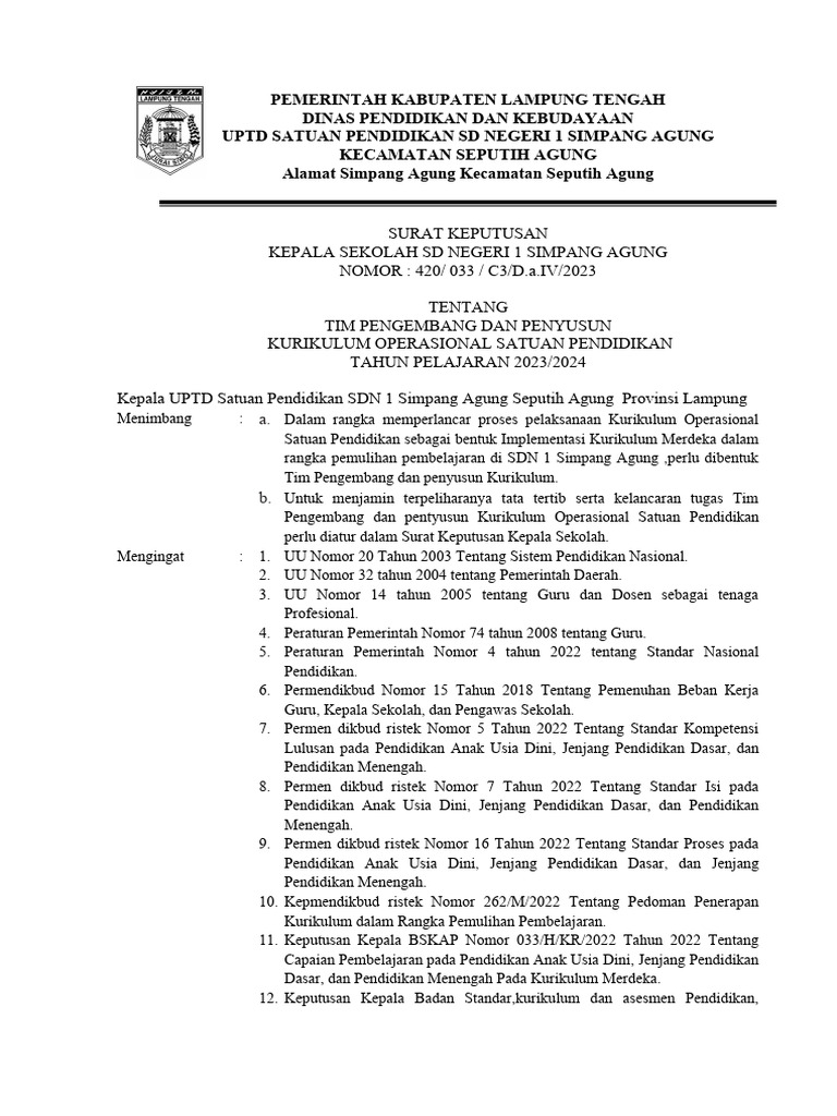 Contoh SK Tim Pengembang Yang Bener | PDF