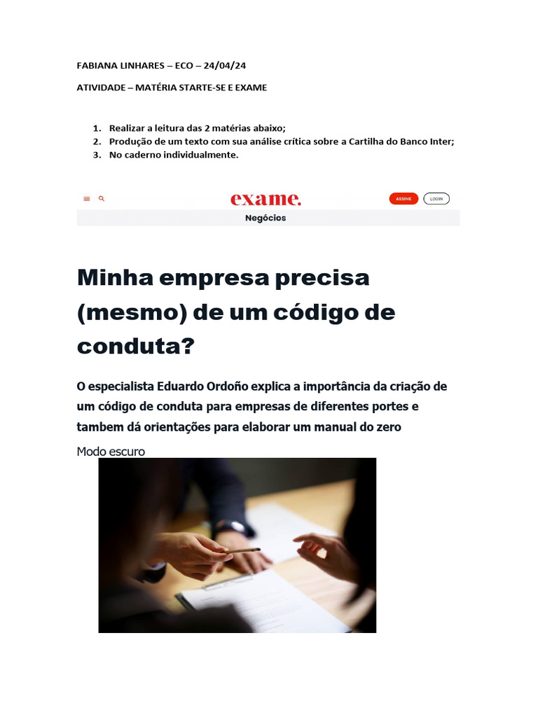 1º ADM Mod. Matéria Exame e Starte Se - Conduta 24 - 04 - 24 | PDF