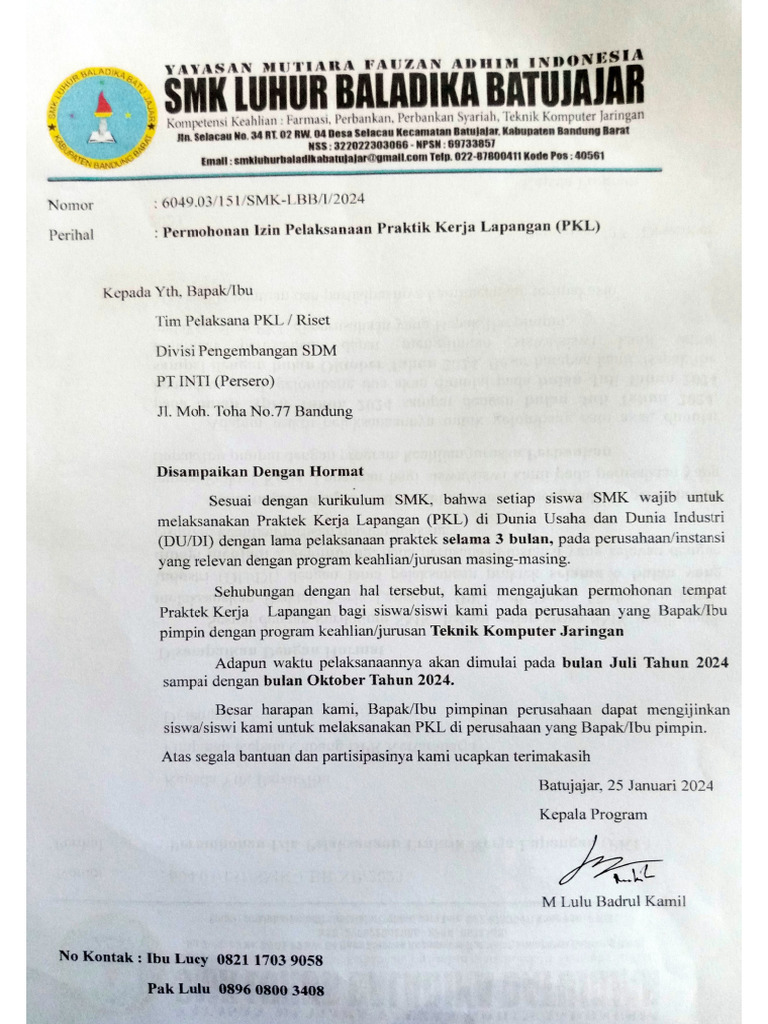 Surat Pengantar PKL | PDF