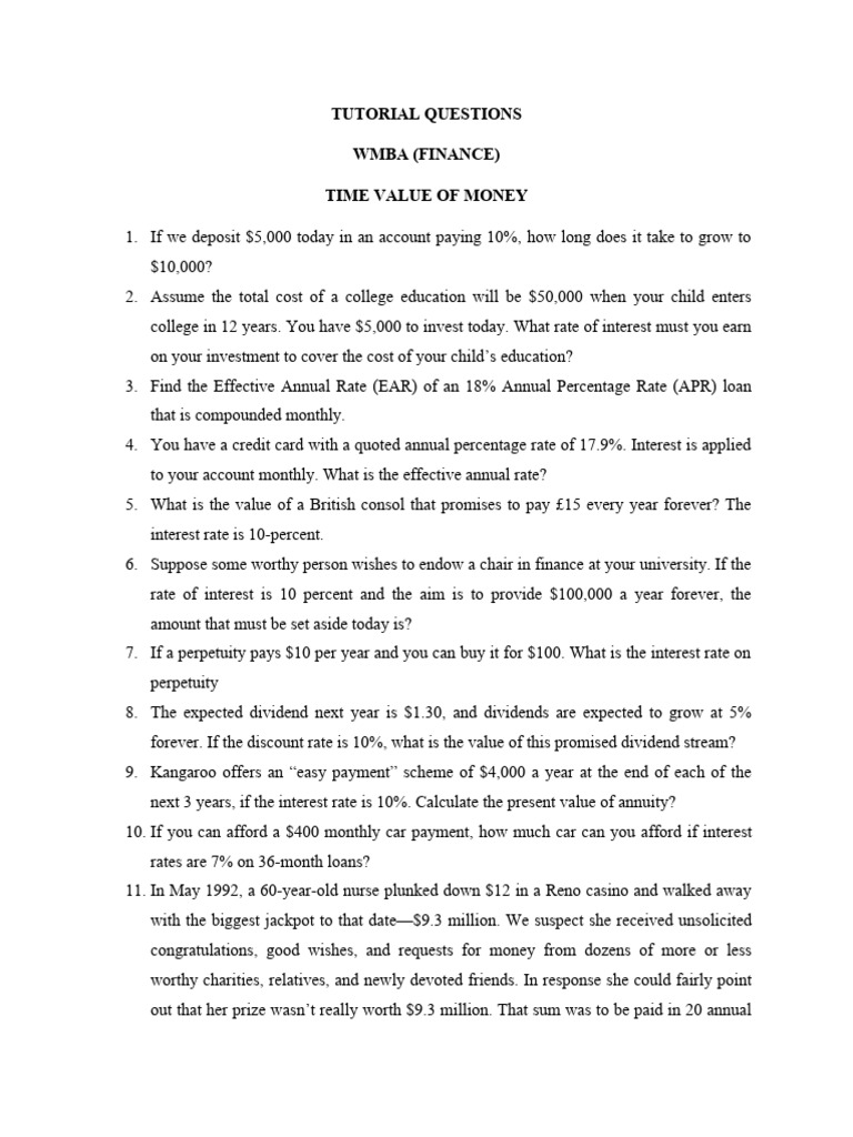 TUTORIALS TIME VALUE OF MONEY - Sss | PDF | Bonds (Finance) | Interest