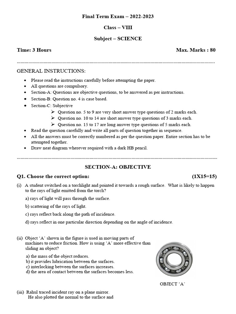 Class VIII Science Exam 2022-2023 | PDF | Reproduction | Compact ...
