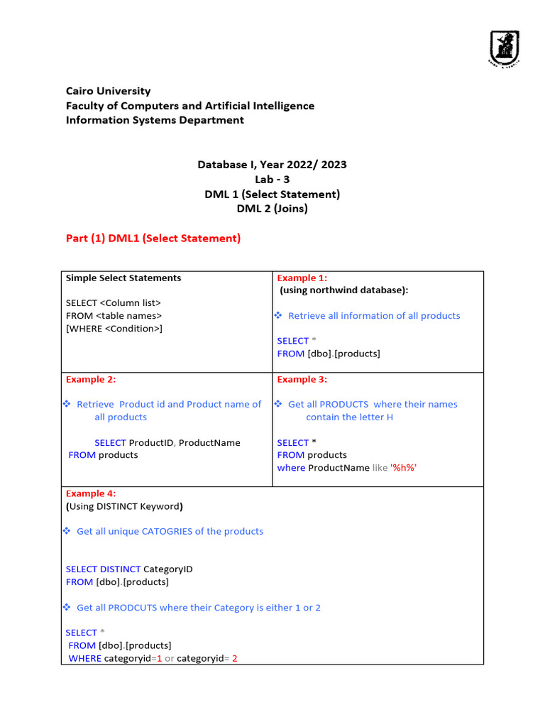 Lab3 - DML1 - DML2 | PDF | Data Management Software | Databases