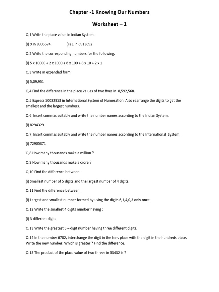 Maths Worksheet | Download Free PDF | Numbers | Mathematical Objects