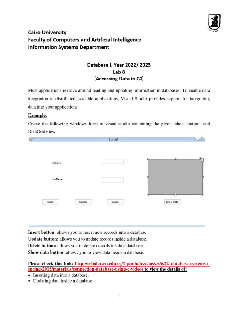Lab8 - Accessing Data in C# | PDF | Databases | Data Lab8 - Accessing Data in C# | PDF | Databases | Data