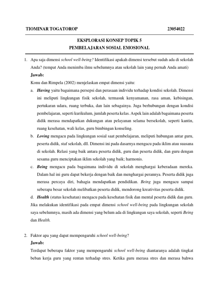 Lembar Kerja 5.2 School Well-Being - Tiominar Togatorop | PDF