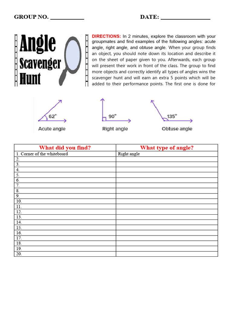Classroom Angle Scavenger Hunt | PDF