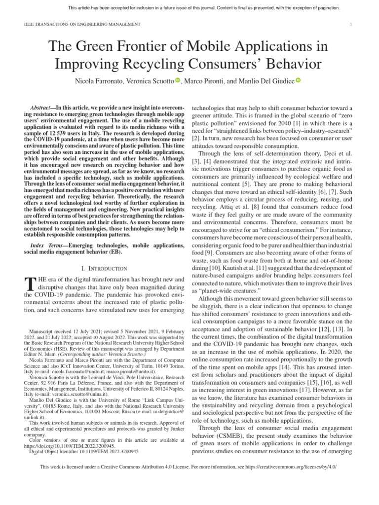 The Green Frontier of Mobile Applications in Improving Recycling Consumers Behavior | PDF ...
