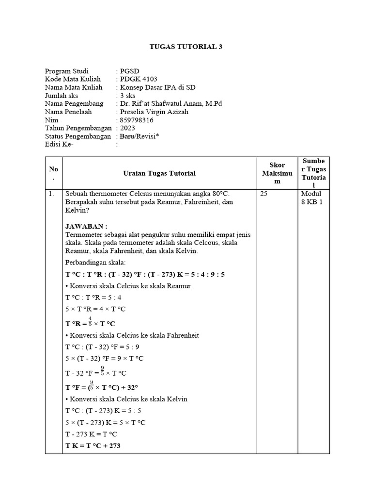 Tugas Tutorial 3 Preselia Konsep Dasar Ipa | PDF