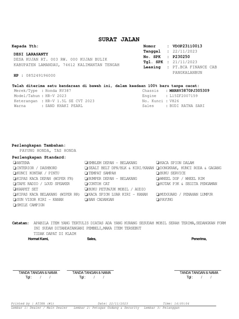 Contoh surat jalan | PDF