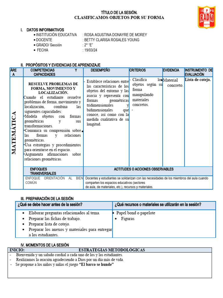 Clasificamos Objetos Por Su Forma - Matematica | PDF | Aprendizaje ...
