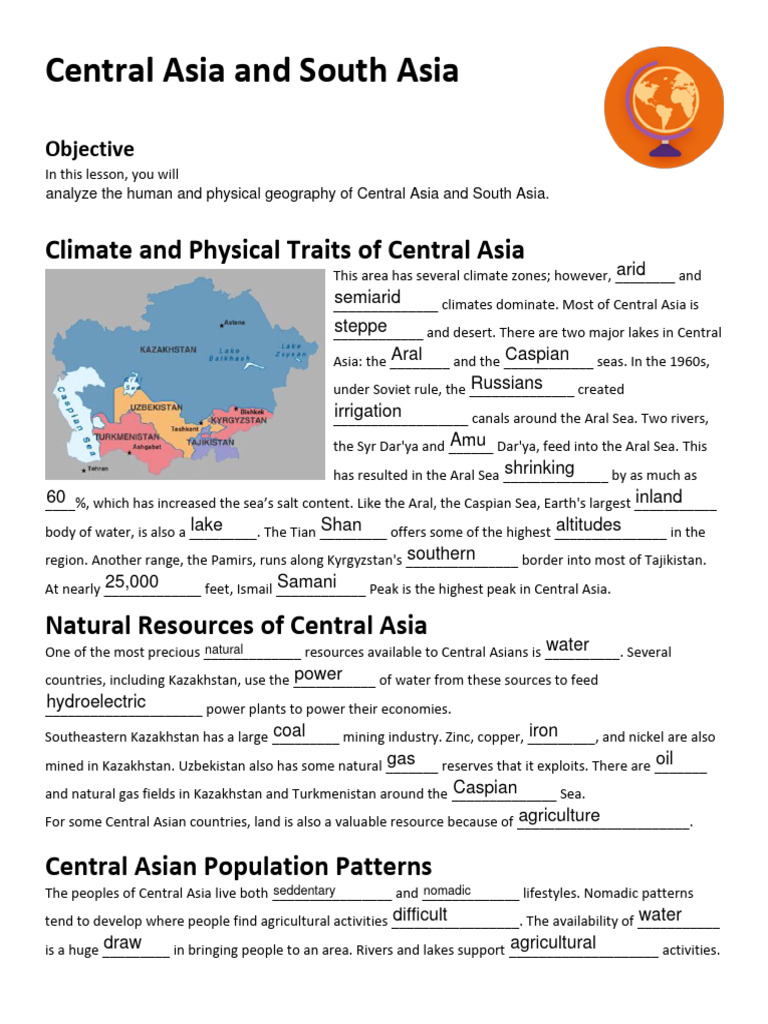 10th - WG - 3Q Guided Notes - Central Asia and South Asia | PDF ...