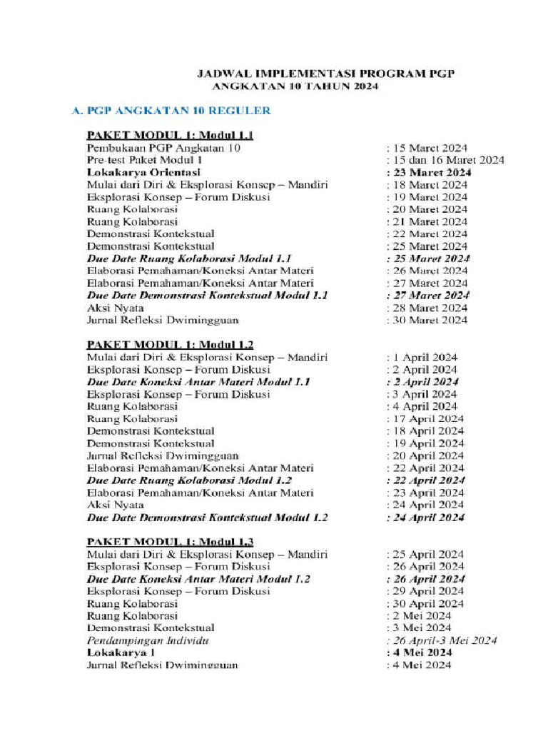 2024 Jadwal Implementasi Program PGP | PDF