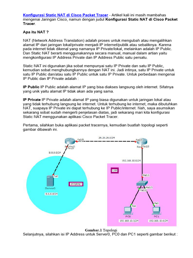 Konfigurasi Static NAT Di Cisco Packet Tracer | PDF