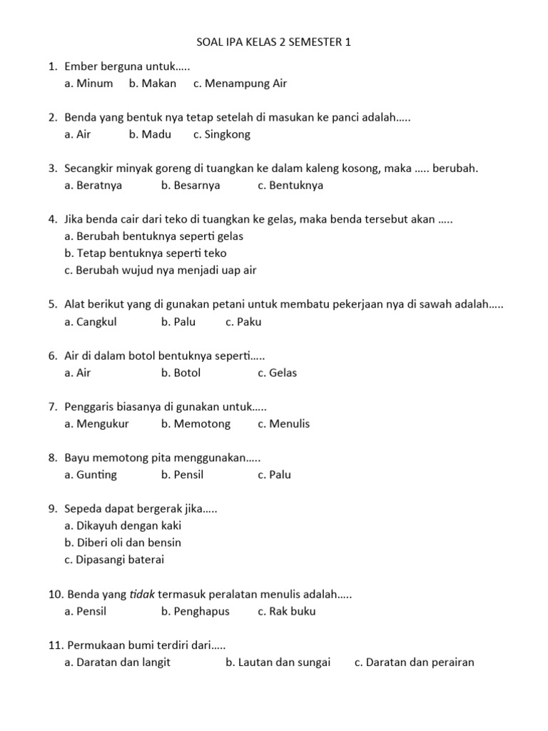 Soal Ipa Kelas 2 Semester 1 | PDF