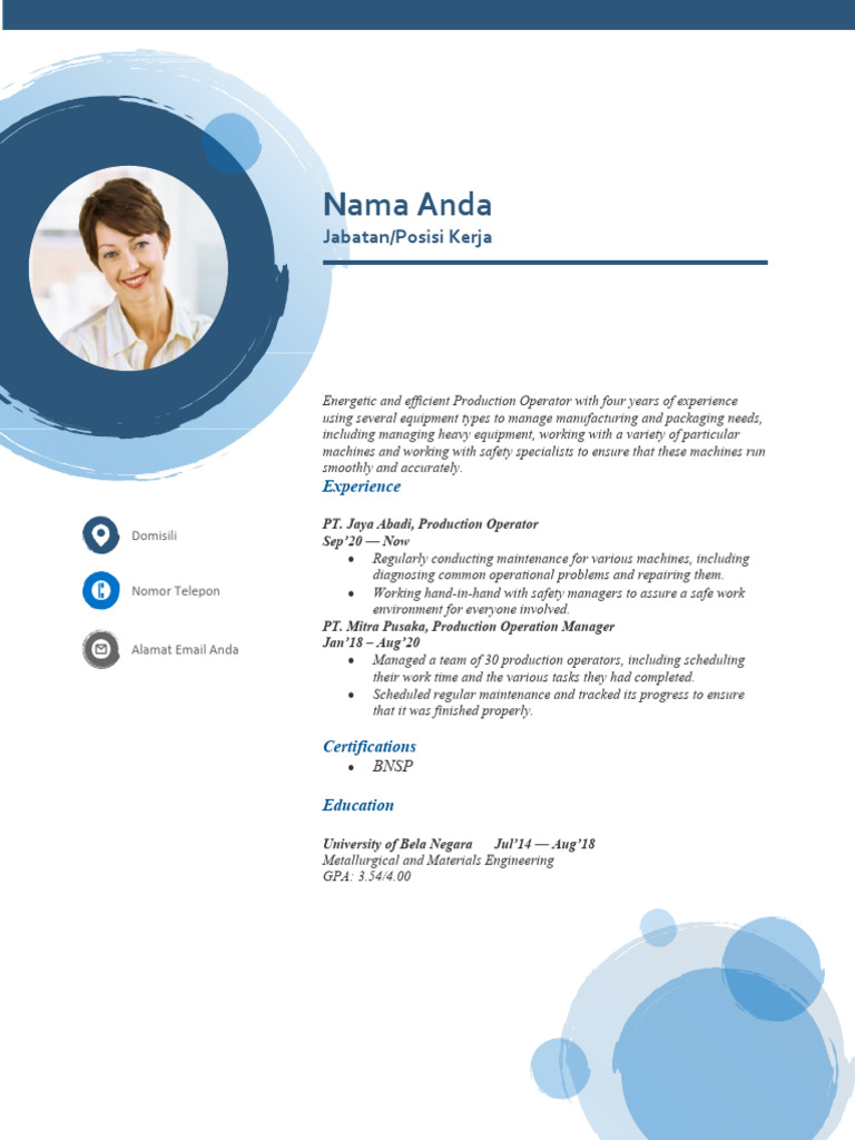 Contoh CV Operator Produksi Bahasa Inggris | PDF