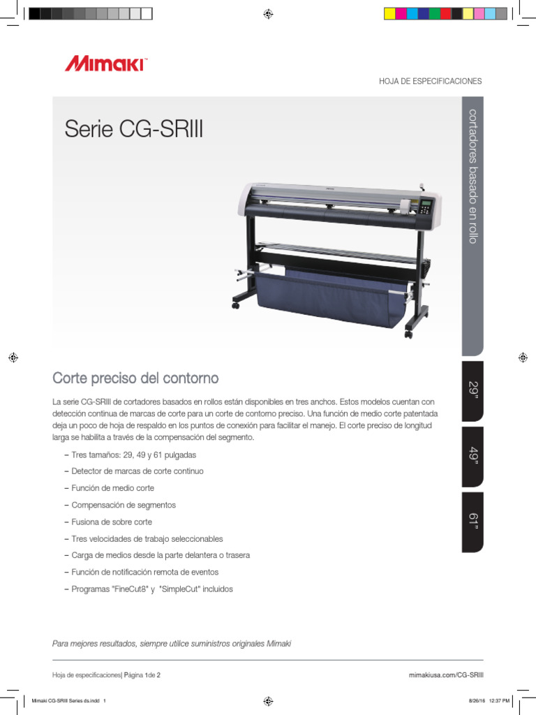 Ficha Tecnica CG 60SRIII 29 Pulgadas Plotter de Corte. | PDF