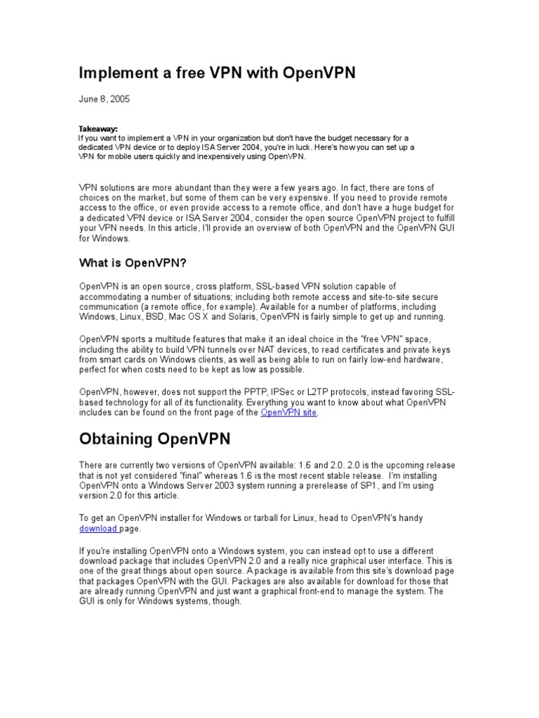 Implement A Free VPN With Openvpn | PDF | Virtual Private Network | Port (Computer Networking)