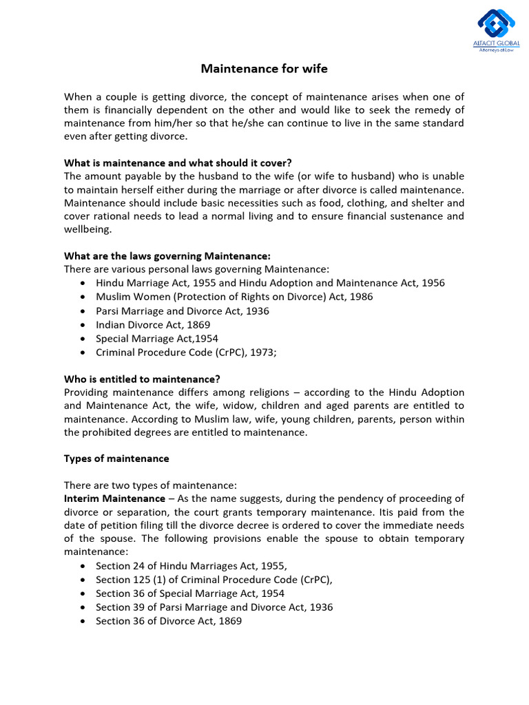 7 Maintenance For Wife | Download Free PDF | Alimony | Marriage