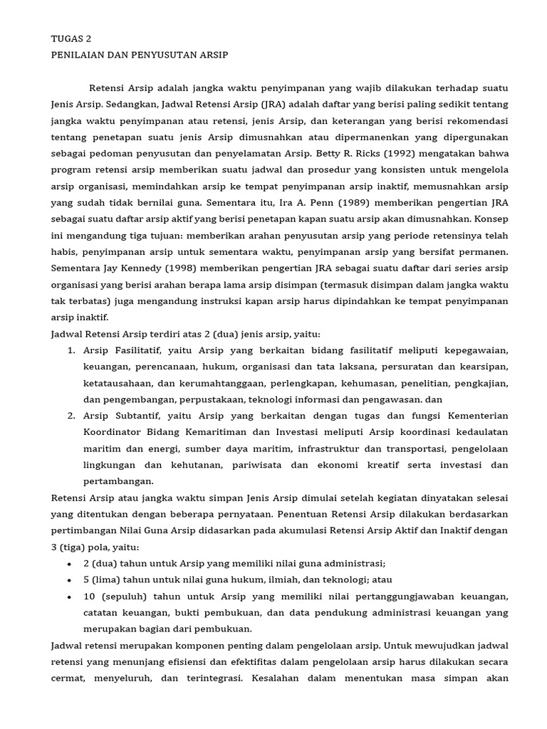 Tugas 2 Penilaian Dna Penyusutan Arsip | PDF Tugas 2 Penilaian Dna Penyusutan Arsip | PDF