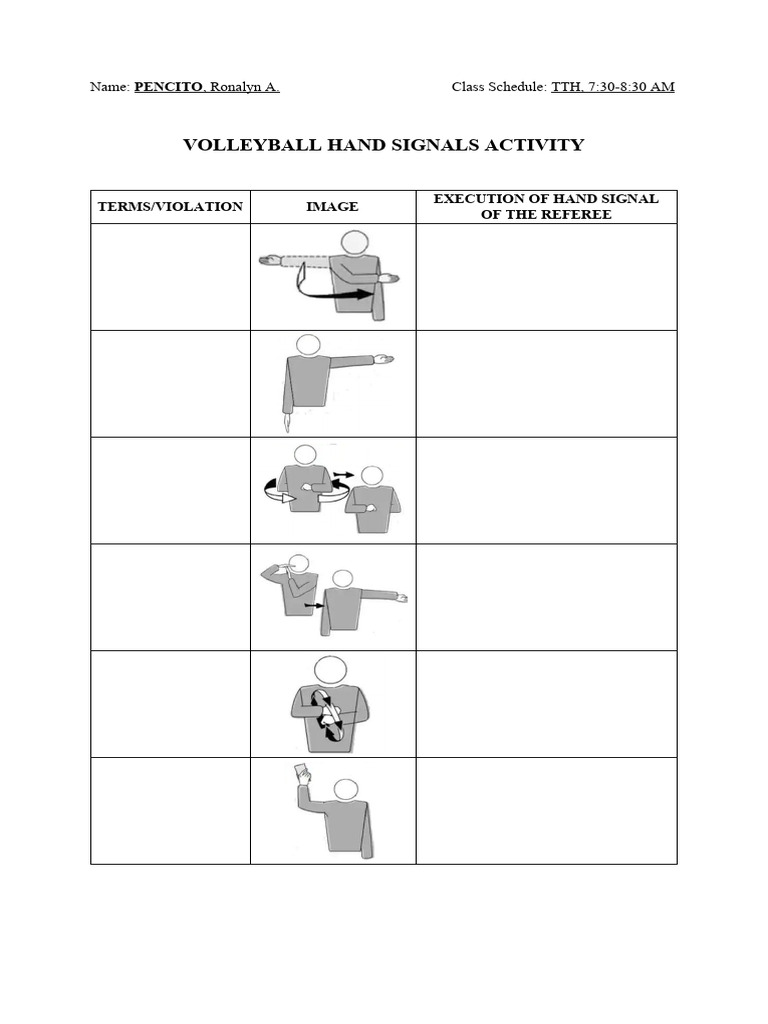 Volleyball Hand Signals Activity Guide | PDF