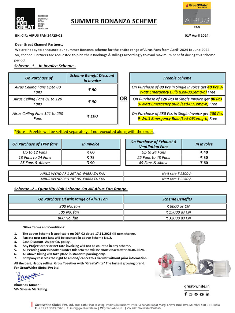 Airus Fan Summer Bonanza Scheme Q1-24-25 | PDF