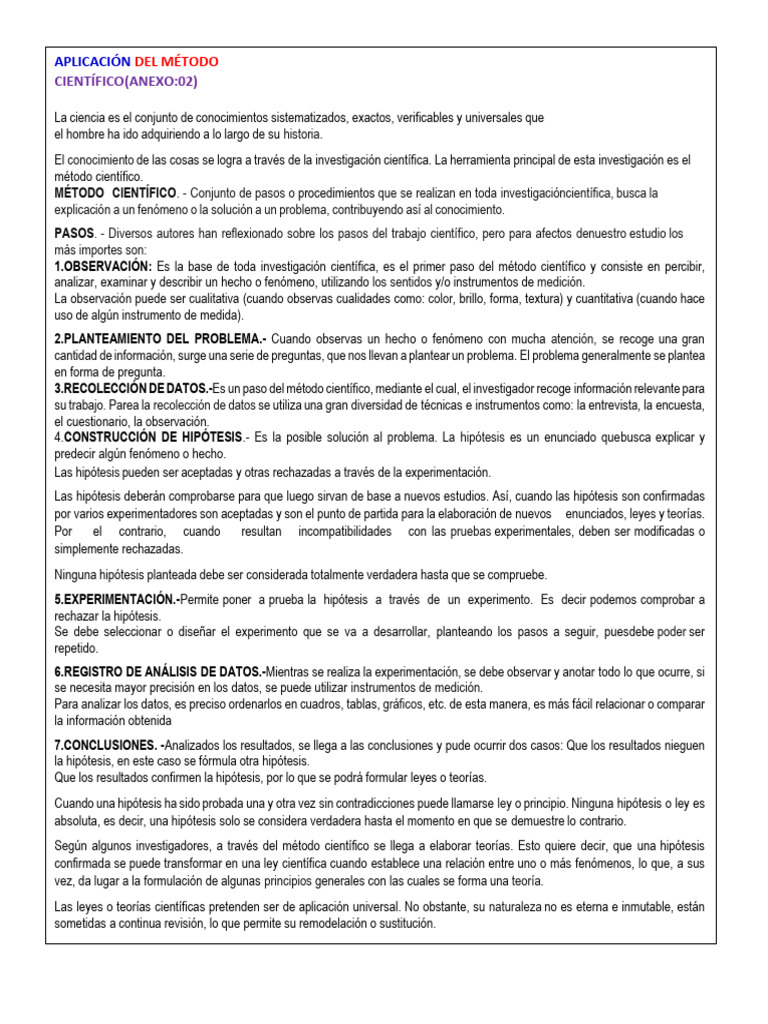 Método Científico: Pasos y Aplicaciones | PDF | Hipótesis | Método ...