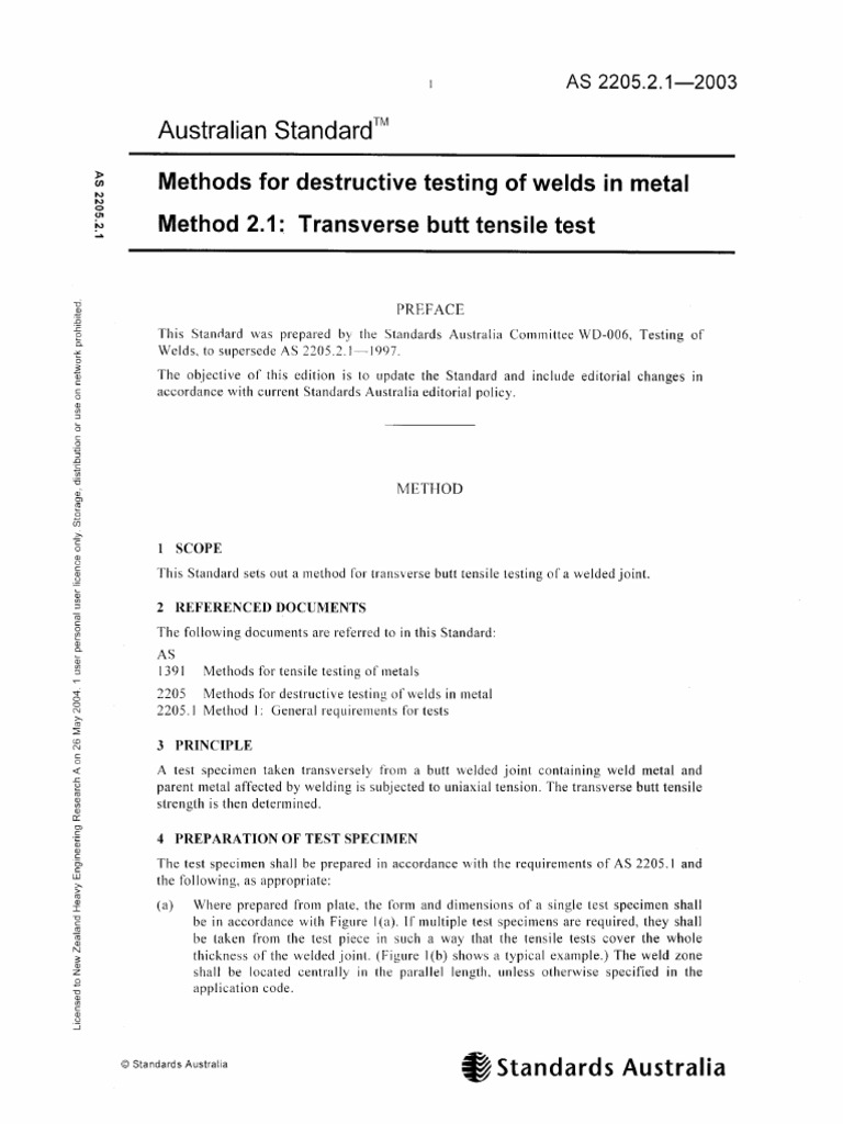 Standard" For Destructive Testing Welds in Butt Test: Australian ...