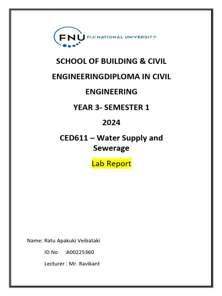 CED 611. Lab 1 Report | PDF | Ph | Water