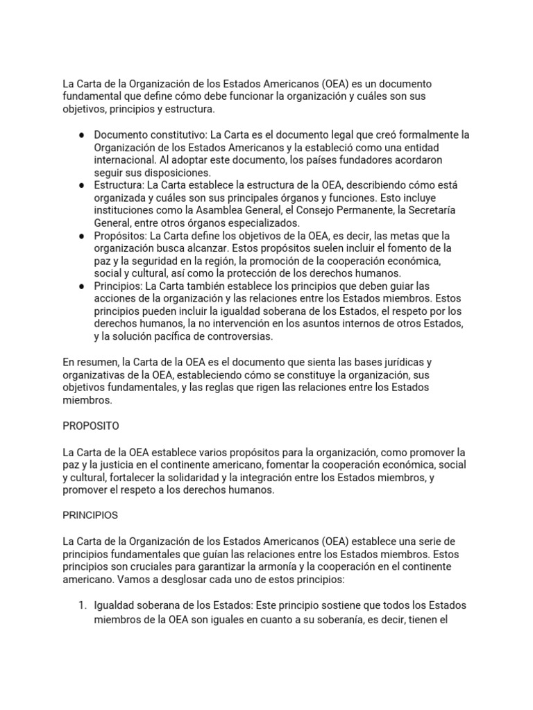 Carta Fundadora de la OEA: Principios y Propósitos | PDF | Ciencias ...