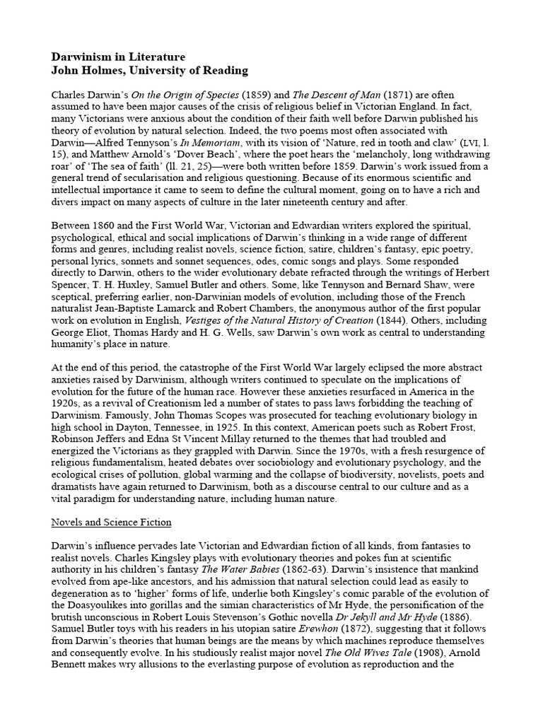 Darwinism In Literature Pdf Charles Darwin Darwinism