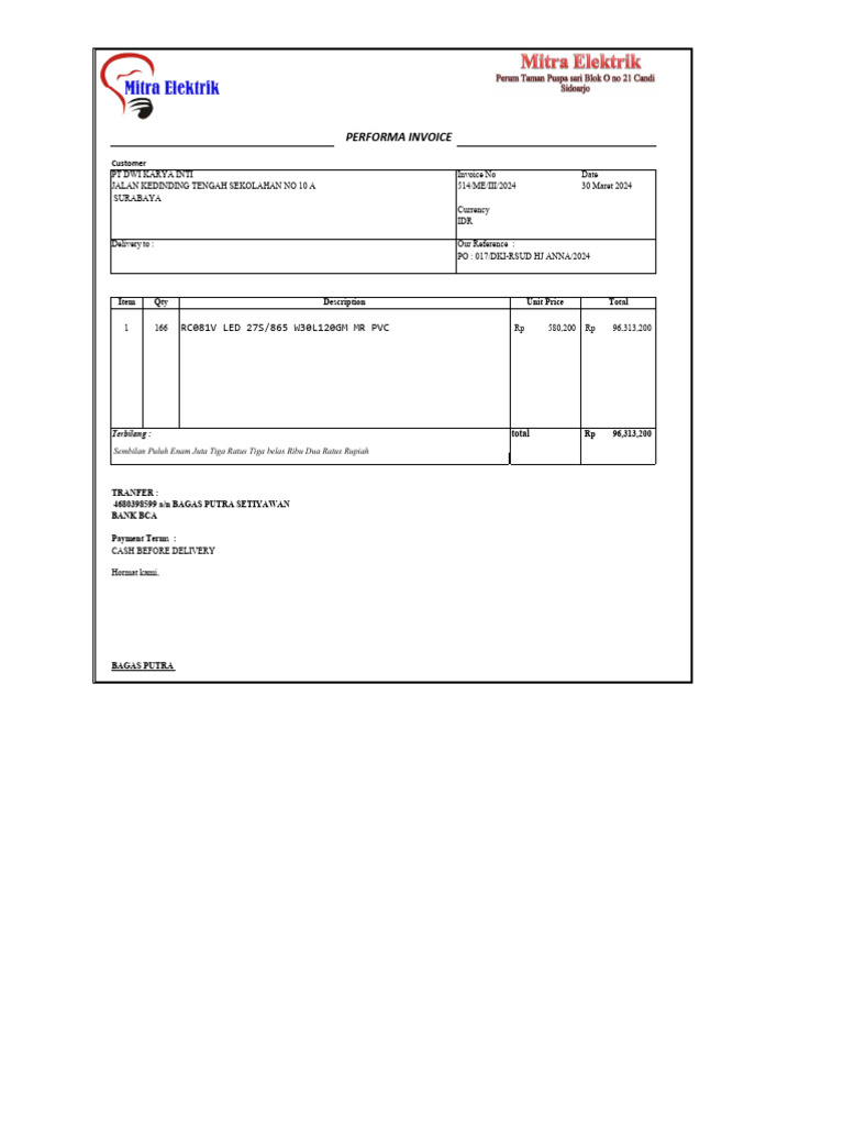 Performa Invoice PT Dwi Karya Inti 514 | PDF