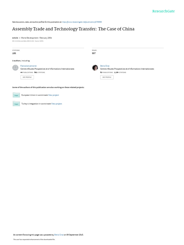 Assembly Trade Technology Transfer - The Case of China | PDF | Exports ...