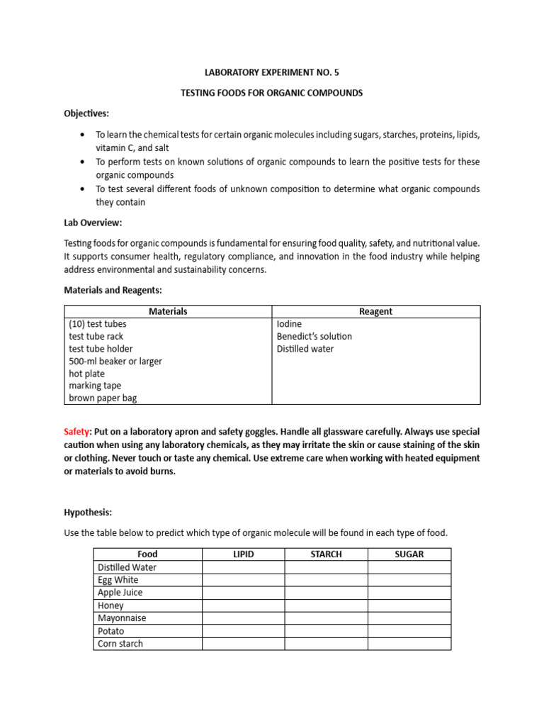 Laboratory Experiment No. 5 - Instructional Material | PDF | Foods ...