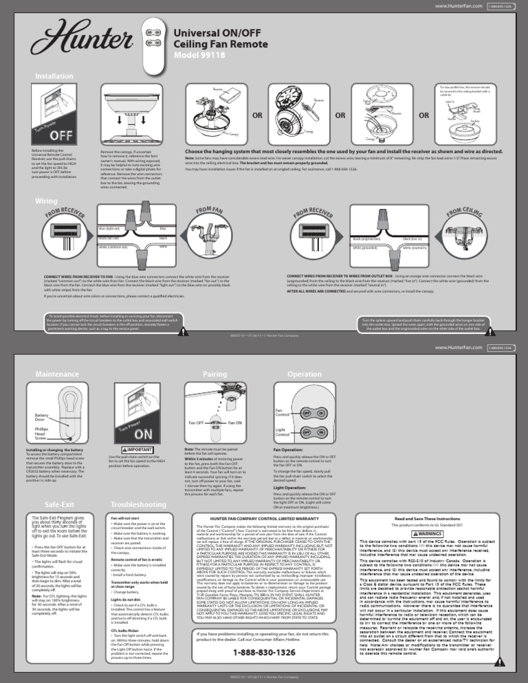 Hunter 99118 Installation 11 | PDF | Electrical Wiring | Ac Power Plugs ...