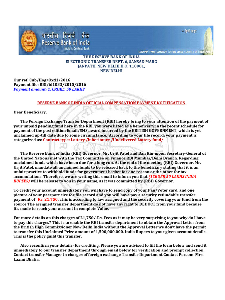 RBI TRANSFER FORM ONLINE RBI | PDF | Reserve Bank Of India | Payments