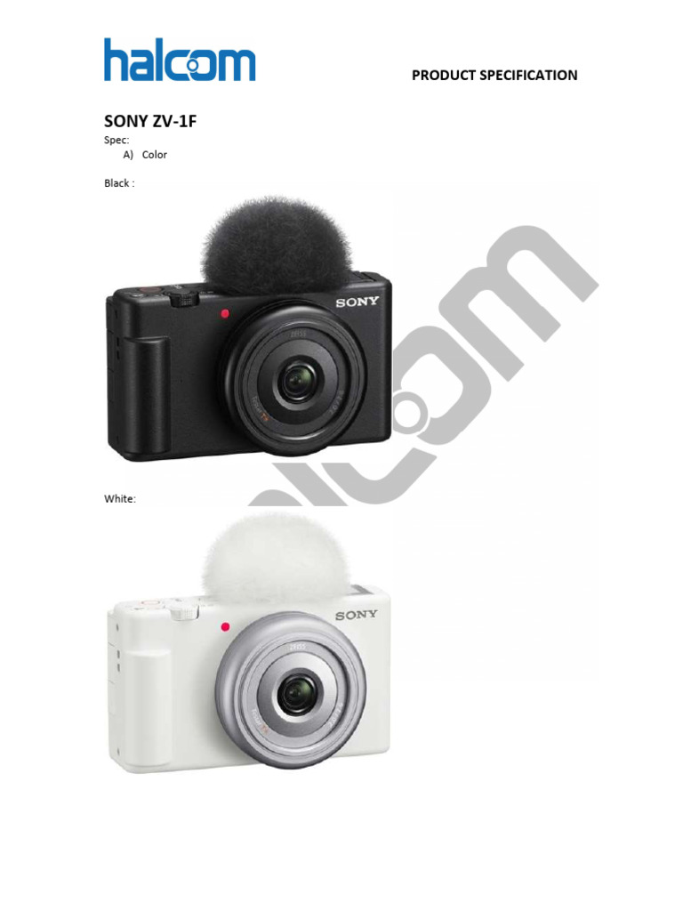 Product Specifications - SONY ZV-1F | PDF | Digital Camera | Aperture