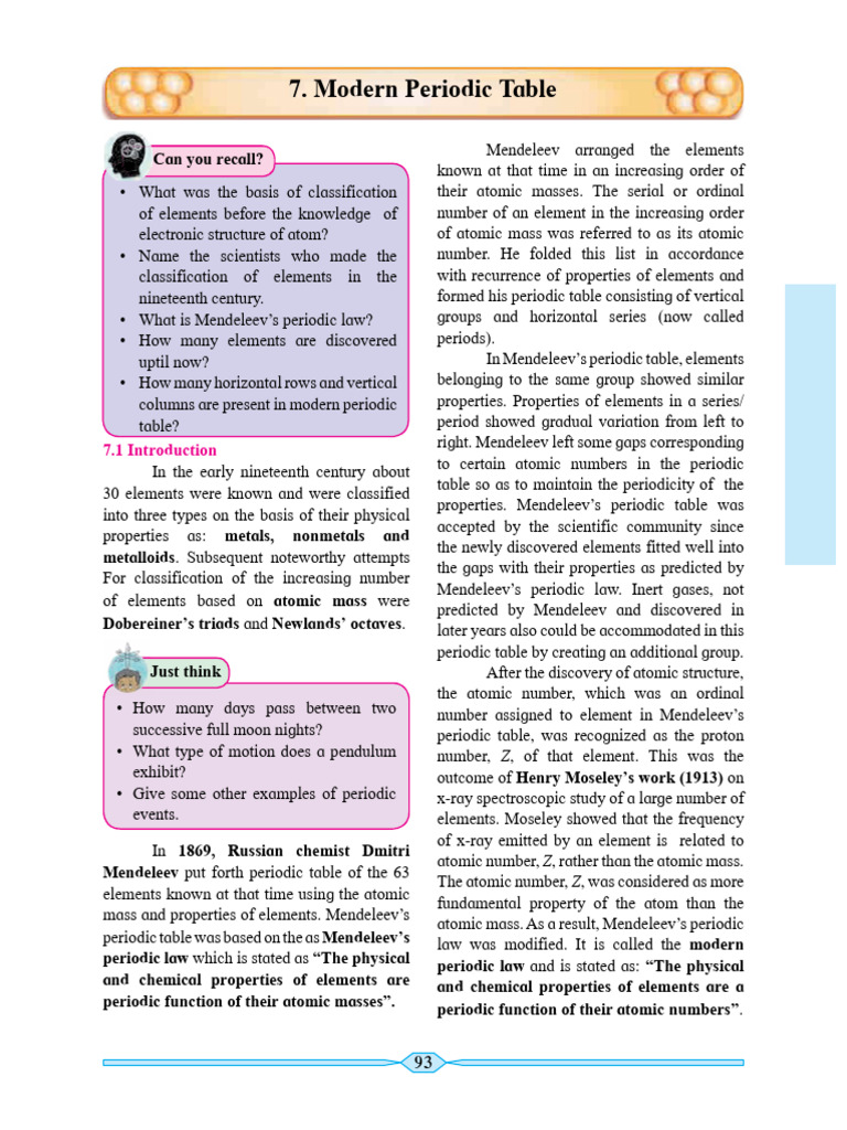 Chapter 7 Modern Periodic Table | PDF | Electron Configuration | Periodic Table