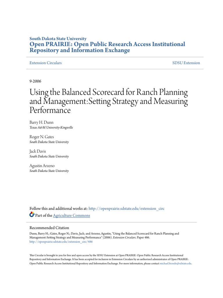 Ranch Balanced Scorecard | PDF | Performance Indicator | Strategic Planning