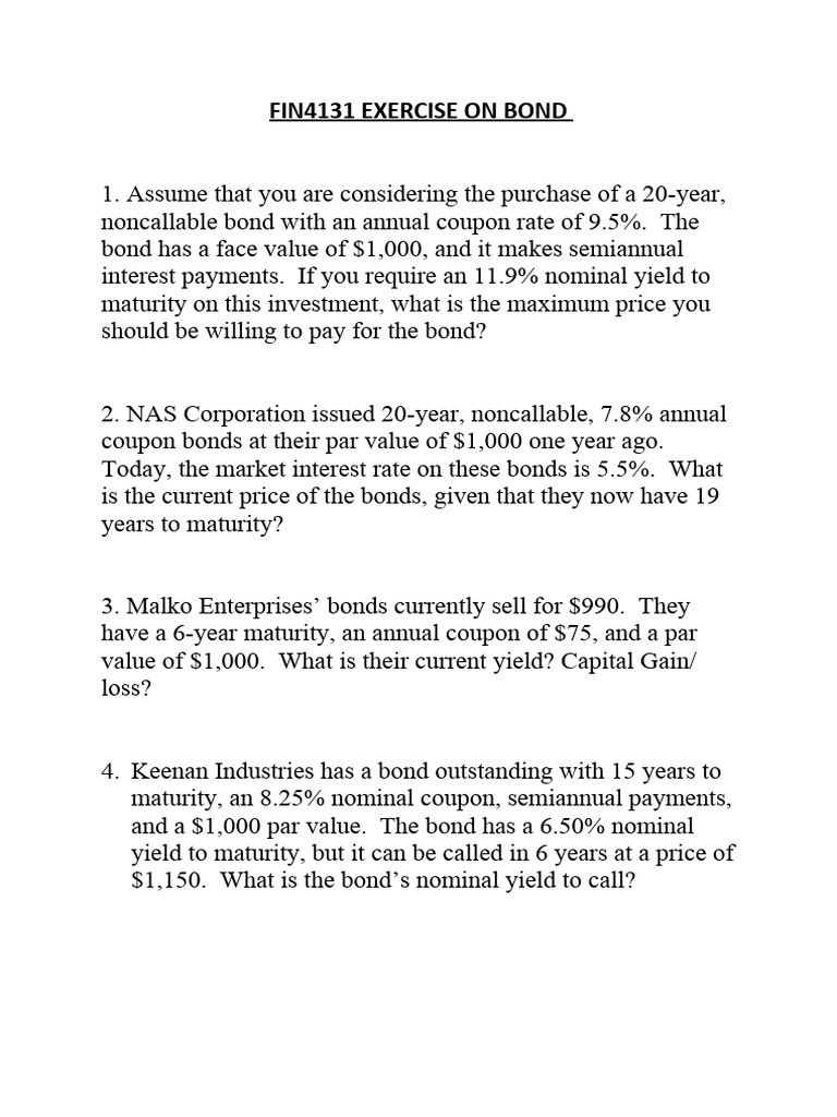 Fin Exercise On Bond and Stock | Download Free PDF | Bonds (Finance ...