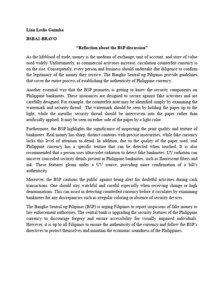 Reflection BSP | PDF | Currency | Money