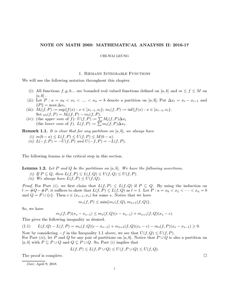 2060 mathmatics analysis II.3 | PDF | Integral | Function (Mathematics)
