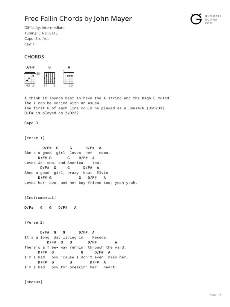 Free Fallin Chords | PDF