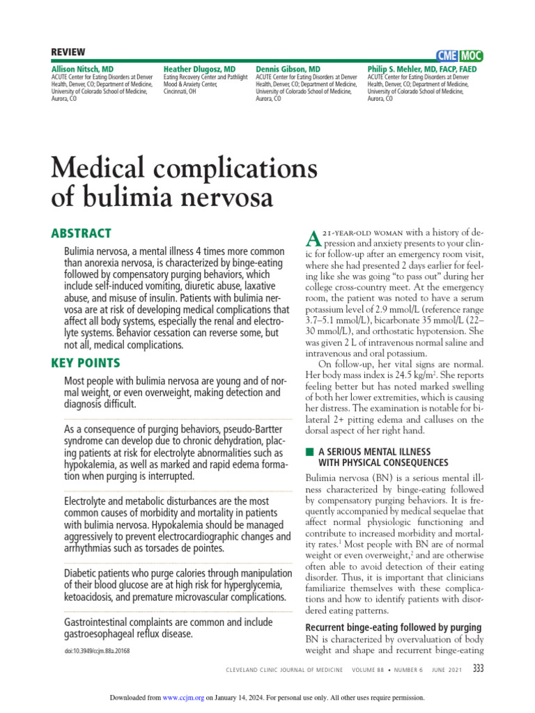 Medical Complications of Bulimia Nerviosa | PDF | Vomiting | Bulimia ...