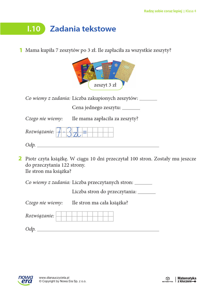 Radze Sobie Coraz Lepiej 4i10 Zadania Tekstowe | PDF