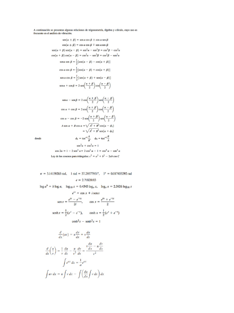 Formulas de Repaso para Vibracion | PDF