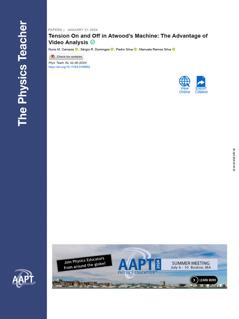 02 Tension On and Off in Atwoods Machine - The Advantage of Video Analysis | PDF | Force ...