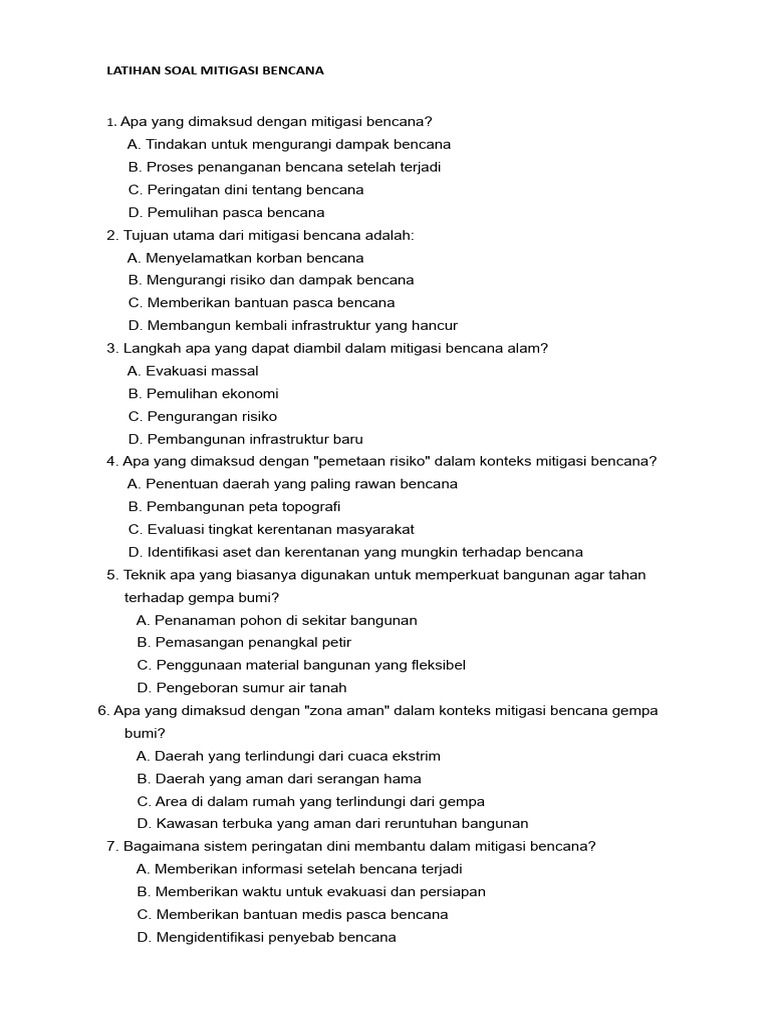 Latihan Soal Mitigasi Bencana | PDF | Politik