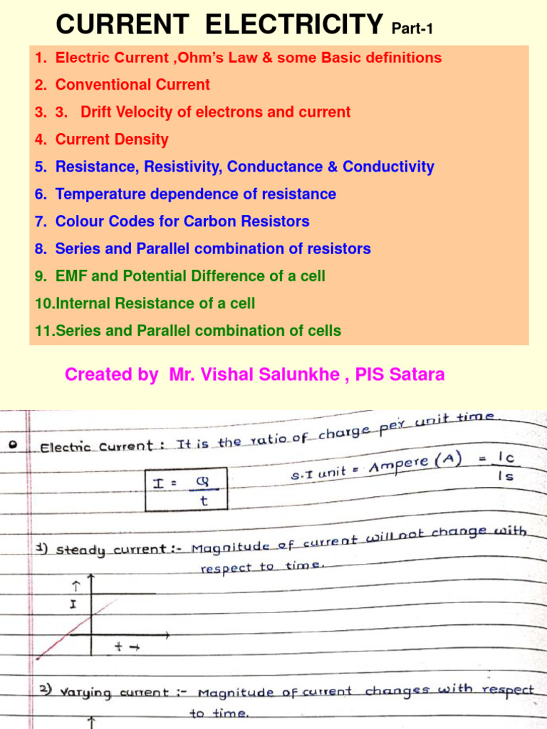 Current Electricity - 1 Notes | PDF | Electric Current | Resistor
