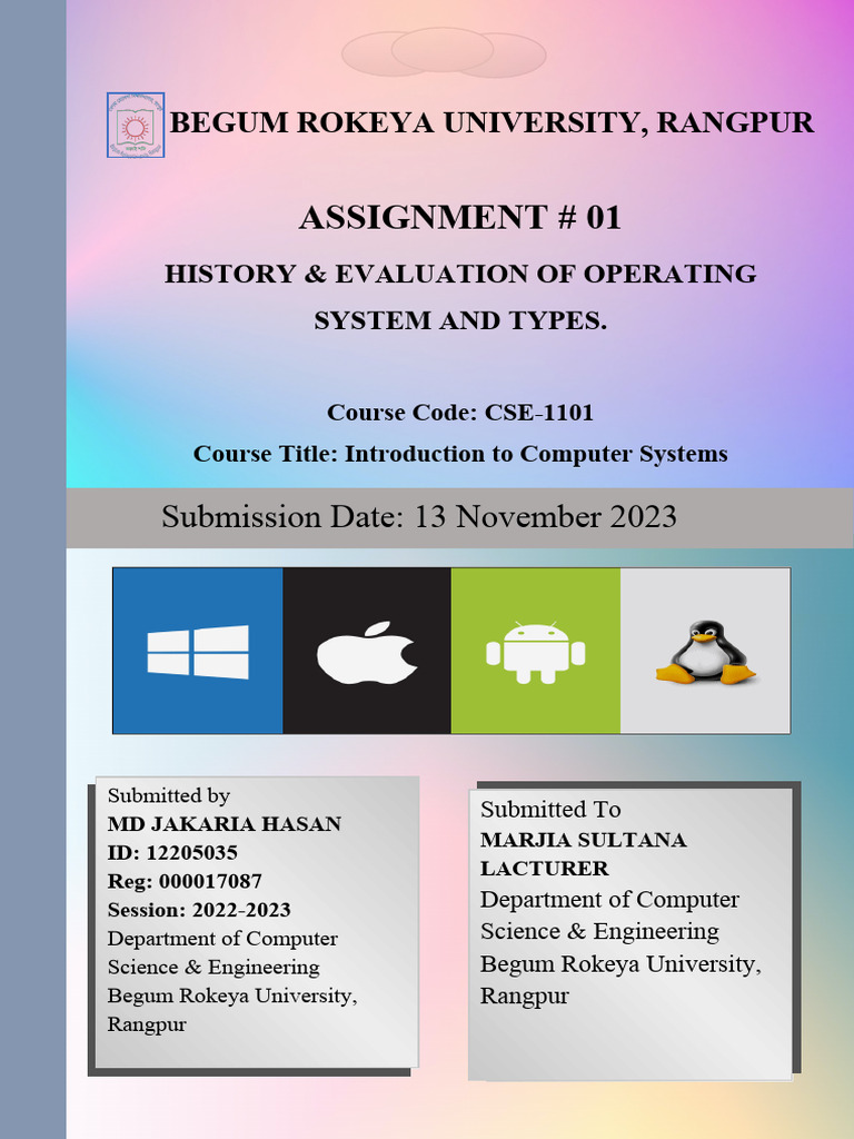 Assignment #01 CSE 1101 | PDF | Operating System | Embedded System Assignment #01 CSE 1101 | PDF | Operating System | Embedded System