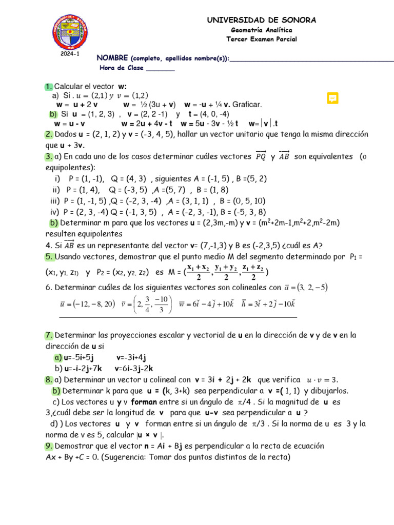 Vectores 2024 1 | PDF | Vector Euclidiano | Perpendicular